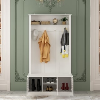 Hall Tree with Bench Shoe Storage Entryway Hall Tree with Coat Rack ...