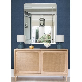 Faux Grasscloth Newark Navy Woven Grasscloth Wallpaper - Bed Bath ...