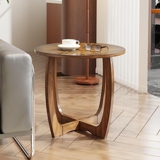 Round Side Table with Cross Wood Leg, Mid Century Design, Solid Wood ...