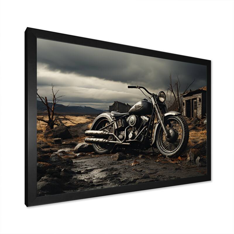 Designart "Grey Motorcycle Monochrome Landscape Photography II ...