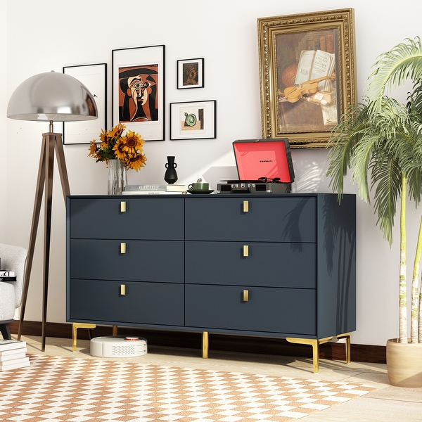 55.1 W 6 Drawer Double Dresser Black Gold Storage Cabinet Chest On Sale Bed Bath Beyond 36937408