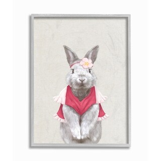 Stupell Bunny Rabbit Pink Clothes Portrait Animal Painting Framed Wall ...