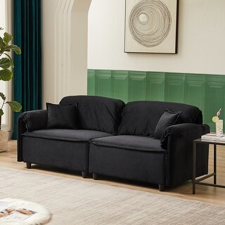 79'' Velvet Recliner Sofa Couch, 3-Seater with 2 Pillows, Sinuous ...