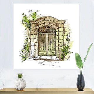 Designart "Old Town Door With Green Plants" Vintage Canvas Wall Art ...