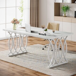 63" Executive Desk, Modern White Home Office Computer Desk, Large ...