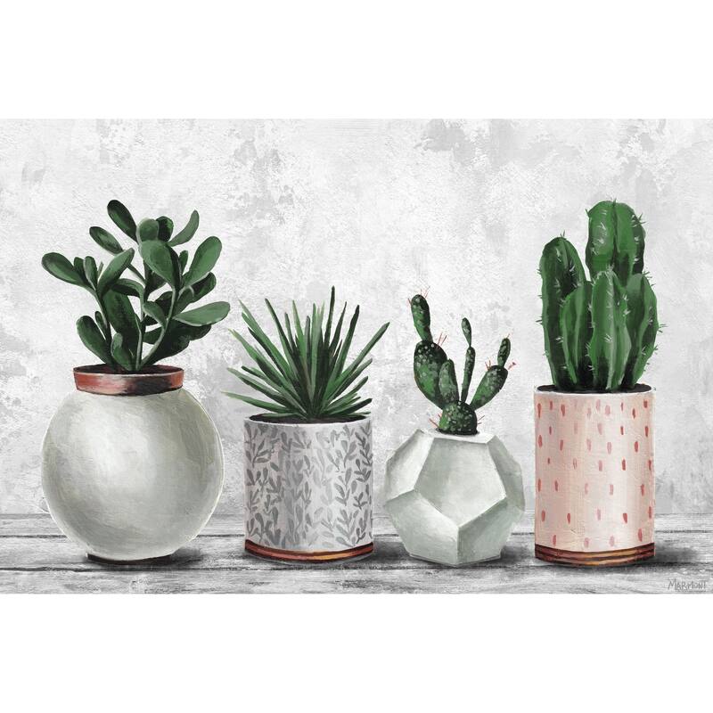 'Succulents in Textured Pots' Painting Print on Wrapped Canvas ...