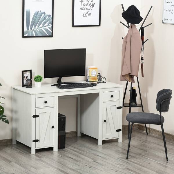 HOMCOM Farm Style Home Office Computer Desk with 2 Drawers, 2 Cabinets ...