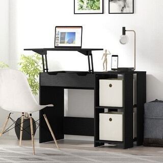 Cedar Falls Wood Lift Top Study Desk with Storage, Black Oak, by ...