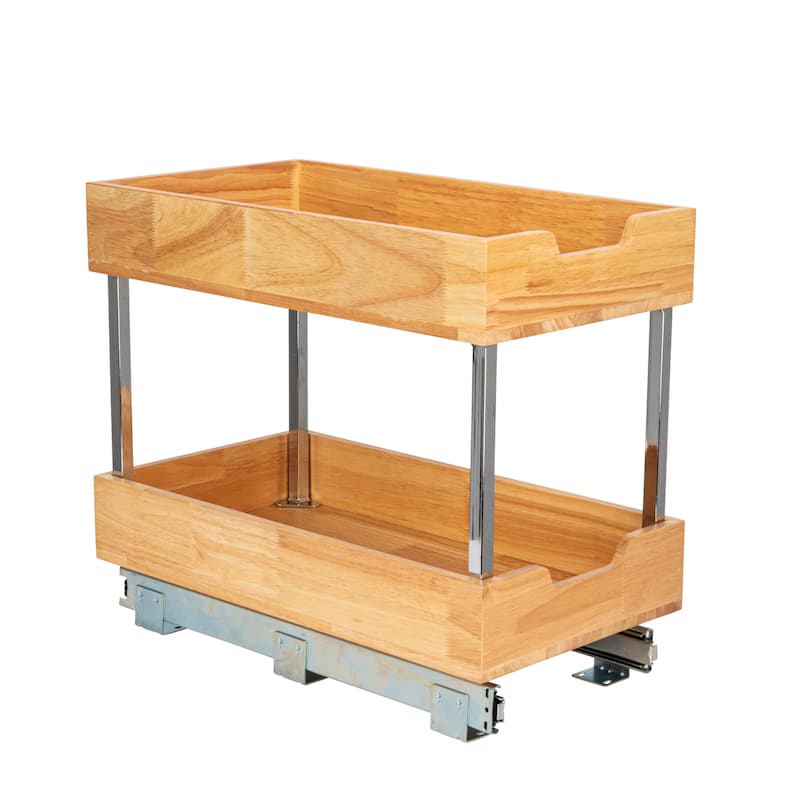 Household Essentials 2-Tier Steel and Wood Pull-Out/Slide-Out Storage ...