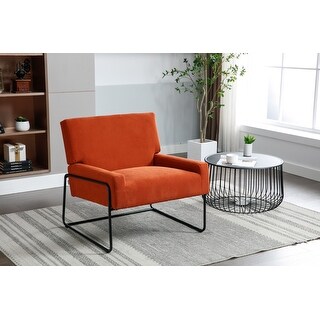 Orange Soft Velvet Accent Chair Square Arm Chair w/ Metal Frame - Bed ...