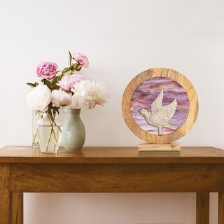 River of Goods Round Decorative Stained Glass Mango Wood Stand - 13" x ...