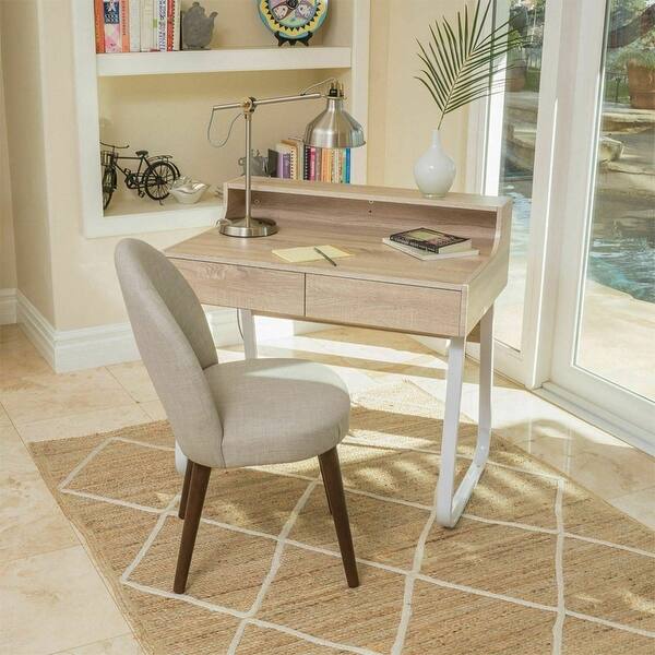 Modern Writing Desk with Hutch Oak and Matte White - Bed Bath & Beyond ...