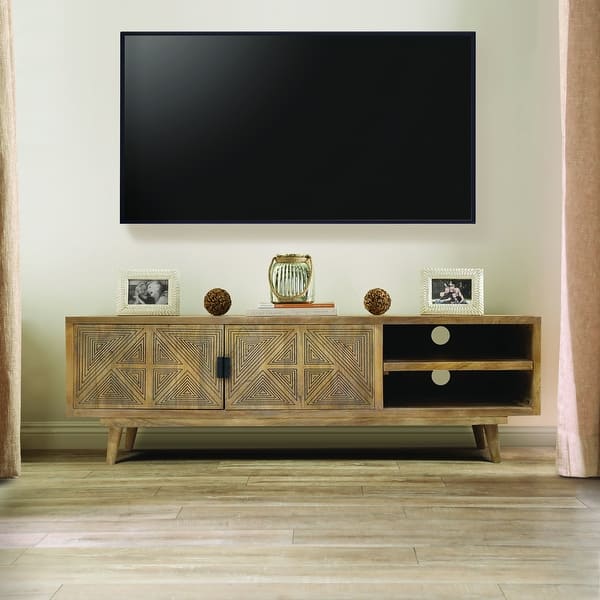 Bidi Mid-Century Modern 56-inch Wood 2-Open Shelf TV Stand by Furniture ...