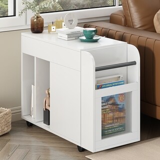 Multifunctional End Table with Wheels and Drawers for Living Room - Bed ...