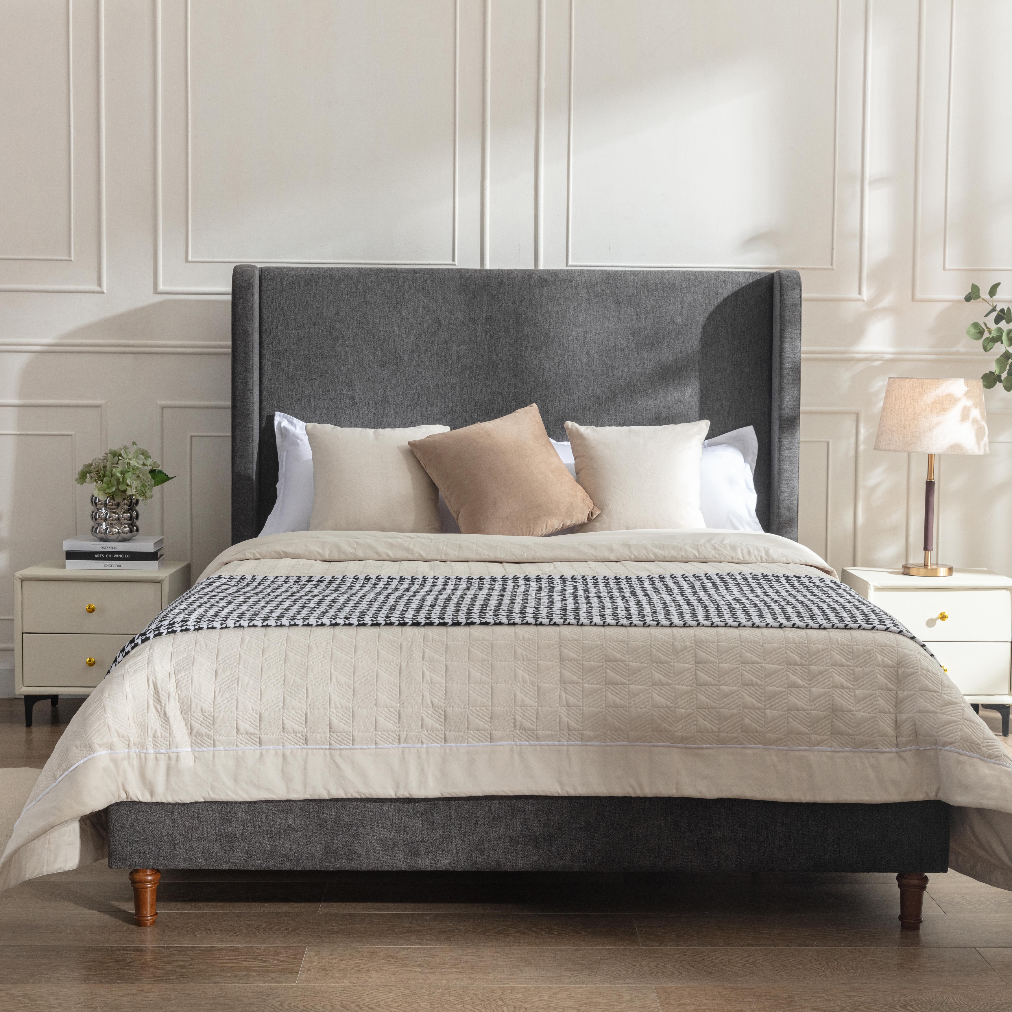 Upholstered king bed with tall headboard store