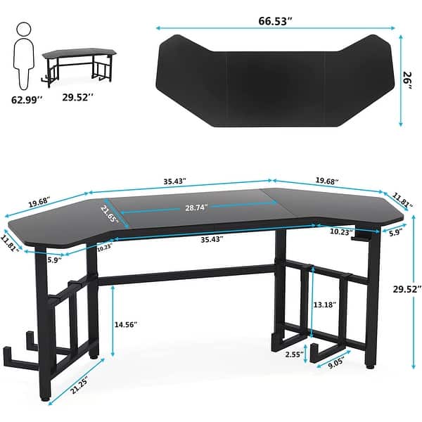 66.5 inch Ergonomic Gaming Computer Desk Large Wing-Shaped Studio Desk ...