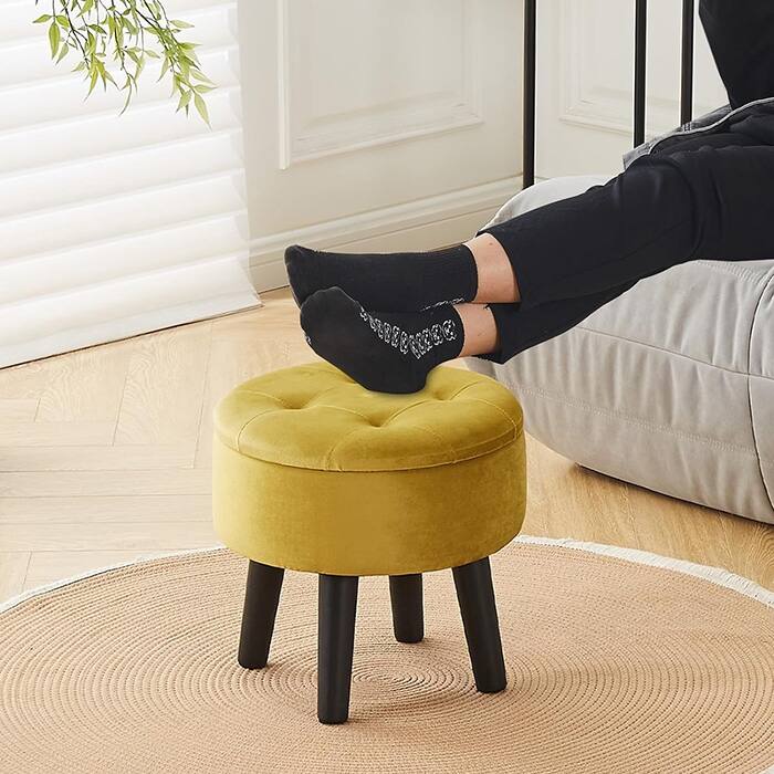 Round Footrest with Removable Lid Soft Padded Foot Stool,Yellow ...