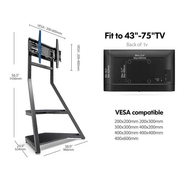 Floor TV Stand for 43-75 Inches Flat Screens TV Stand Wood Base Shelf ...