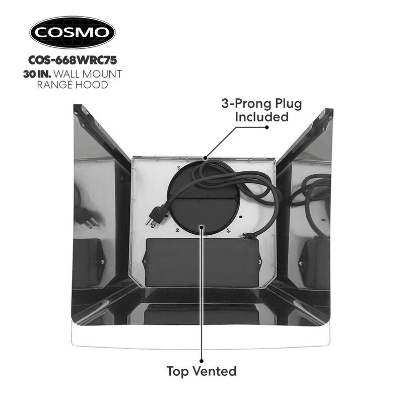 Cosmo 30 in. Ducted Wall Mount Range Hood in Stainless Steel with Push ...