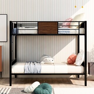 Full-over-full Steel Bunk Bed with Safety Rail and Built-in Ladder ...