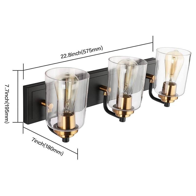 YANSUN 3-Light Matte Black Metal Vanity Light Farmhouse Industrial Wall ...