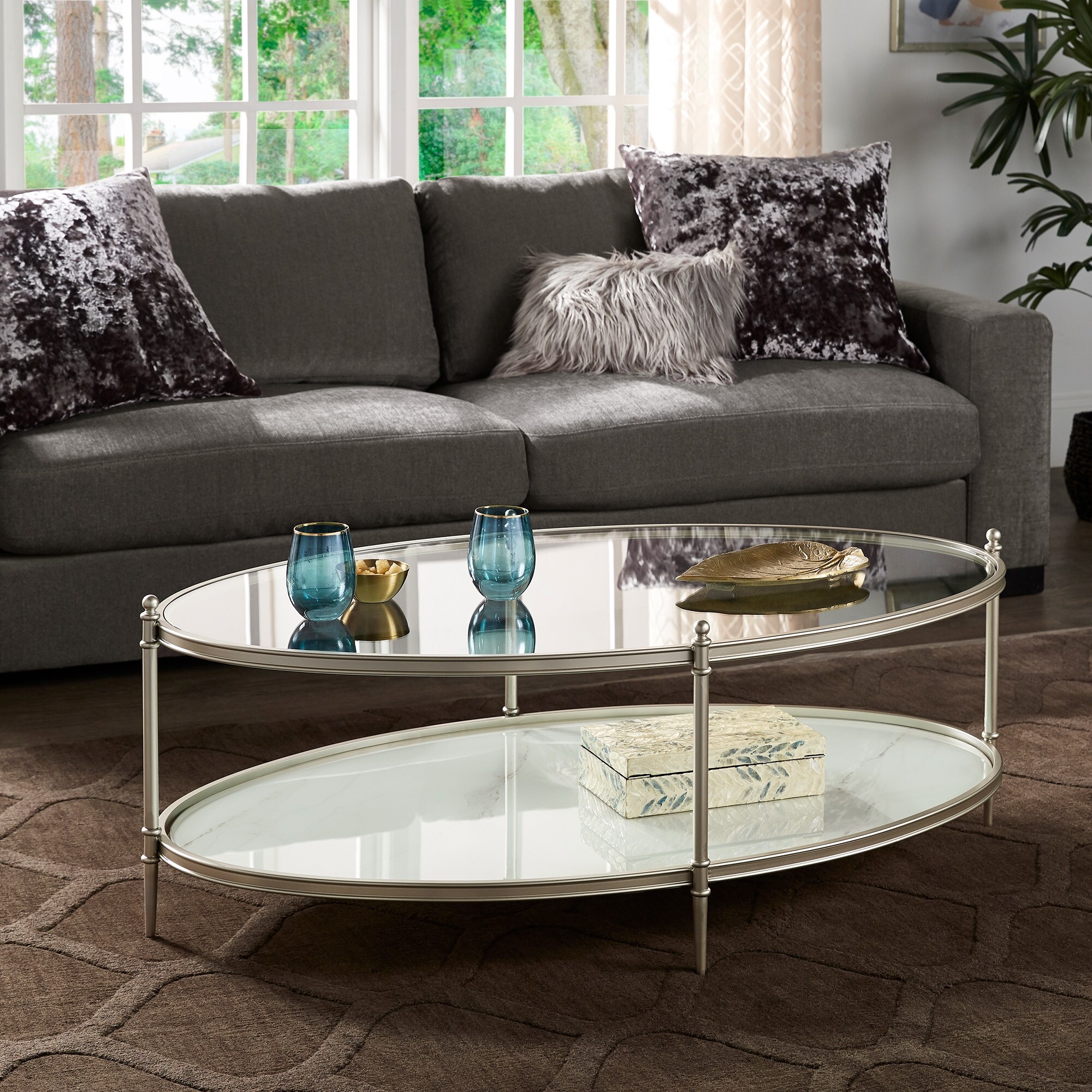 Metropolitan Rose Gold Black Tempered Glass CoffeeTable or Table Set by ...