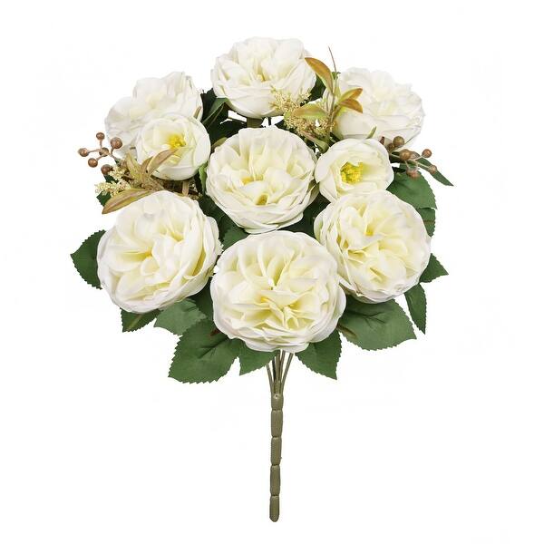 Set of 2 Cream White Artificial Cabbage Rose Flower Stem Bush Bouquet ...
