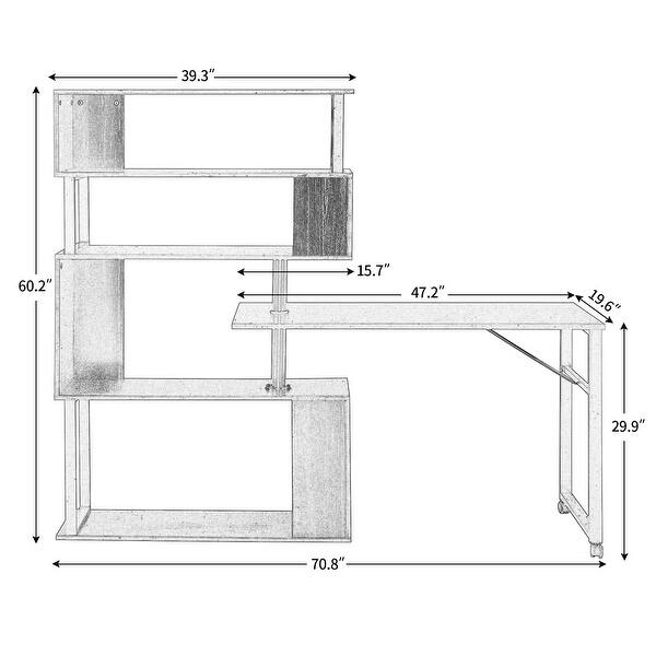 Merax Rotating Computer Desk with 5-Tier Bookshelf and Lockable Casters ...