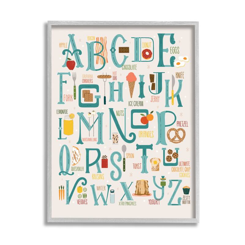 Stupell Alphabet of Foods Vintage Kitchen Letter Chart Framed Wall Art ...