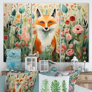 Designart "Orange And Pink Fox In Mattise Style IV" Fox Animal Canvas ...