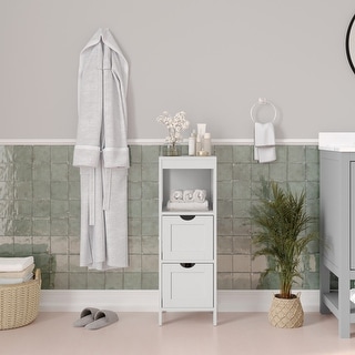 Floor Cabinet Storage Organizer with 2 Drawers, Open Shelf, and Foot ...