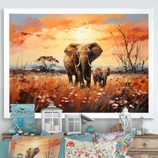 Designart "Graceful African Elephant With Calf In Motion" Animals ...
