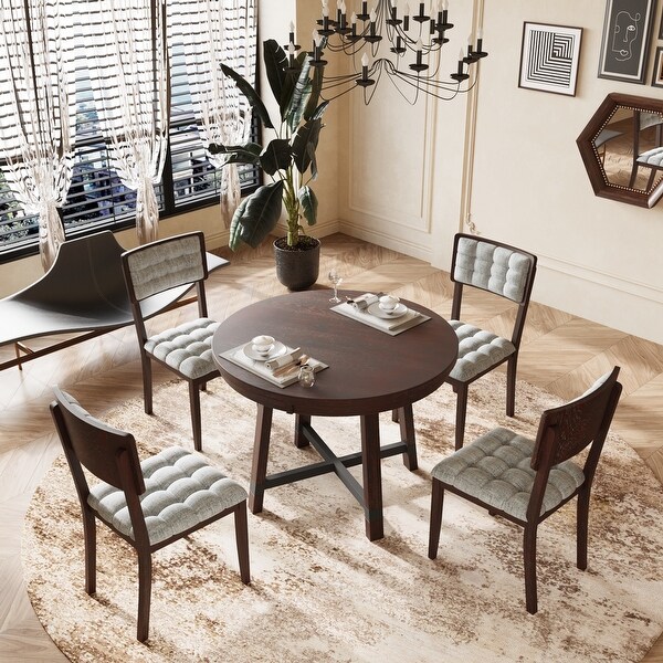 Rustic 42inch Round Dining Table Set with Cross Legs and Upholstered Dining Chairs for Small Places Bed Bath Beyond 40750218