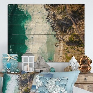 Designart 'Beach Rocks And Shore Aerial View' Nautical & Coastal Wood ...