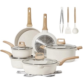 Pots and Pans Set Nonstick, White Granite Cookware Sets Induction ...