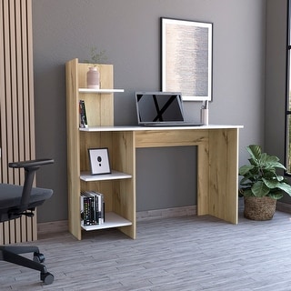 Modern 47" Desk with Four Shelves, Stylish Particle Board Computer Desk ...