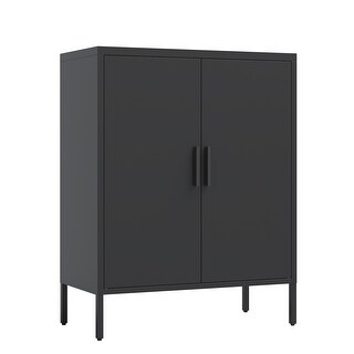 Metal Storage Cabinet with 2 Doors and 2 Adjustable Shelves, Steel ...