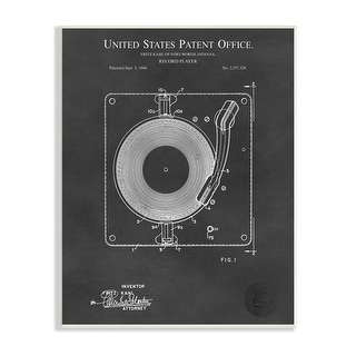 Stupell Turntable Record Player Diagram Blueprint Patent Text Wood Wall ...