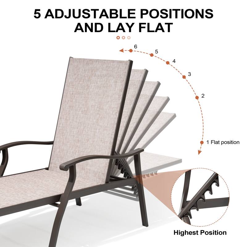 Outdoor Patio Aluminum Adjustable Chaise Lounge Chairs (Set of 2) with ...