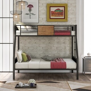 Twin-over-full Bunk Bed Steel Frame Bunk Bed with Safety Rail - Bed ...