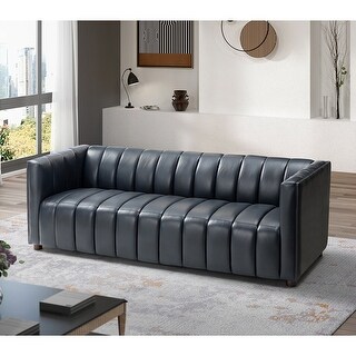 Leather Tight Seat Sofa Channel-tufted Back Couch with Striped ...