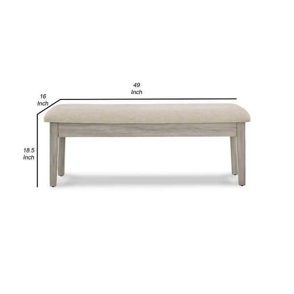 49 Inch Storage Bench, Tapered Block Legs, Beige Textured Fabric Seat ...