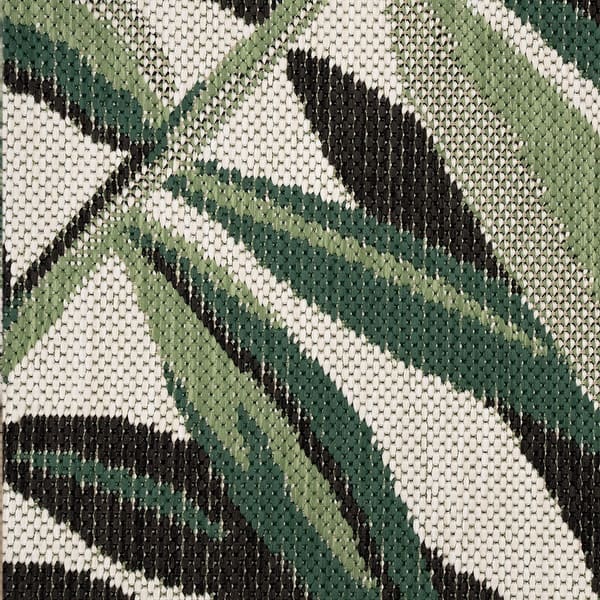 In- & Outdoor Rug Tropical Palm Leaf Design for Patio in Green Beige ...