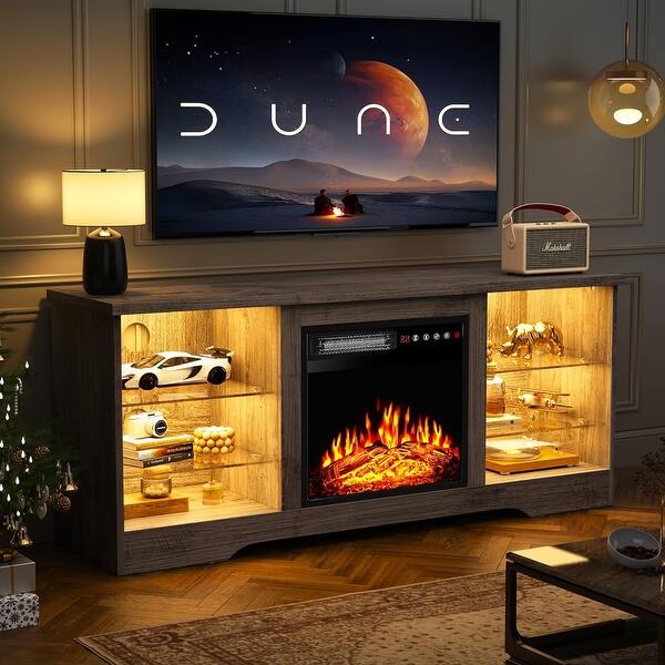 Bossin 58" Fireplace TV Stand with 18'' Electric Fireplace,Modern ...