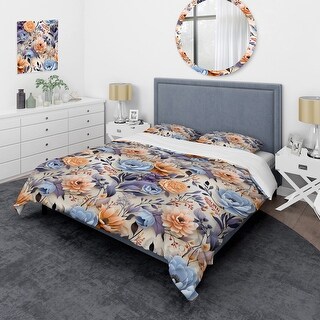 Designart "Delicate Flower Symphony" Peach Cottage Bedding Set With ...