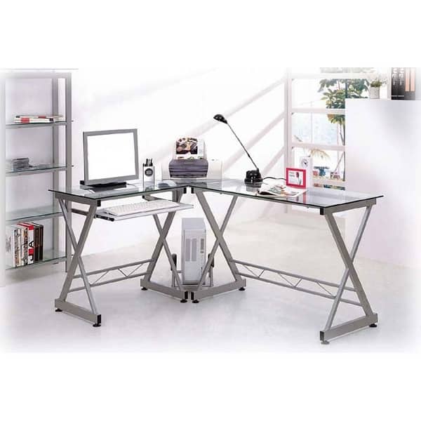 Deluxe Tempered Glass L-shaped Computer Desk - Overstock - 2605151