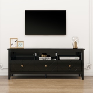 TV Media Stand Entertainment Counter Console Table with 3 Storage ...