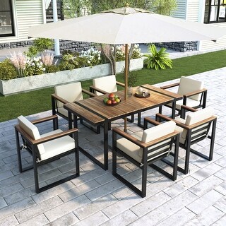 7 Pieces Outdoor Dining Set Patio Dining Table and Chair Set with and ...
