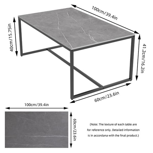 Marble Top Coffee Table Sintered Stone Long Tabletop with Sturdy Metal ...
