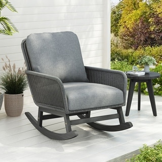Contemporary Minimalist Gray Wicker Rocking Chair With Soft Polyester ...